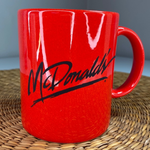 Vintage | Dining | Vintage Mcdonalds Coffee Mug 97s Red Ceramic Black ...